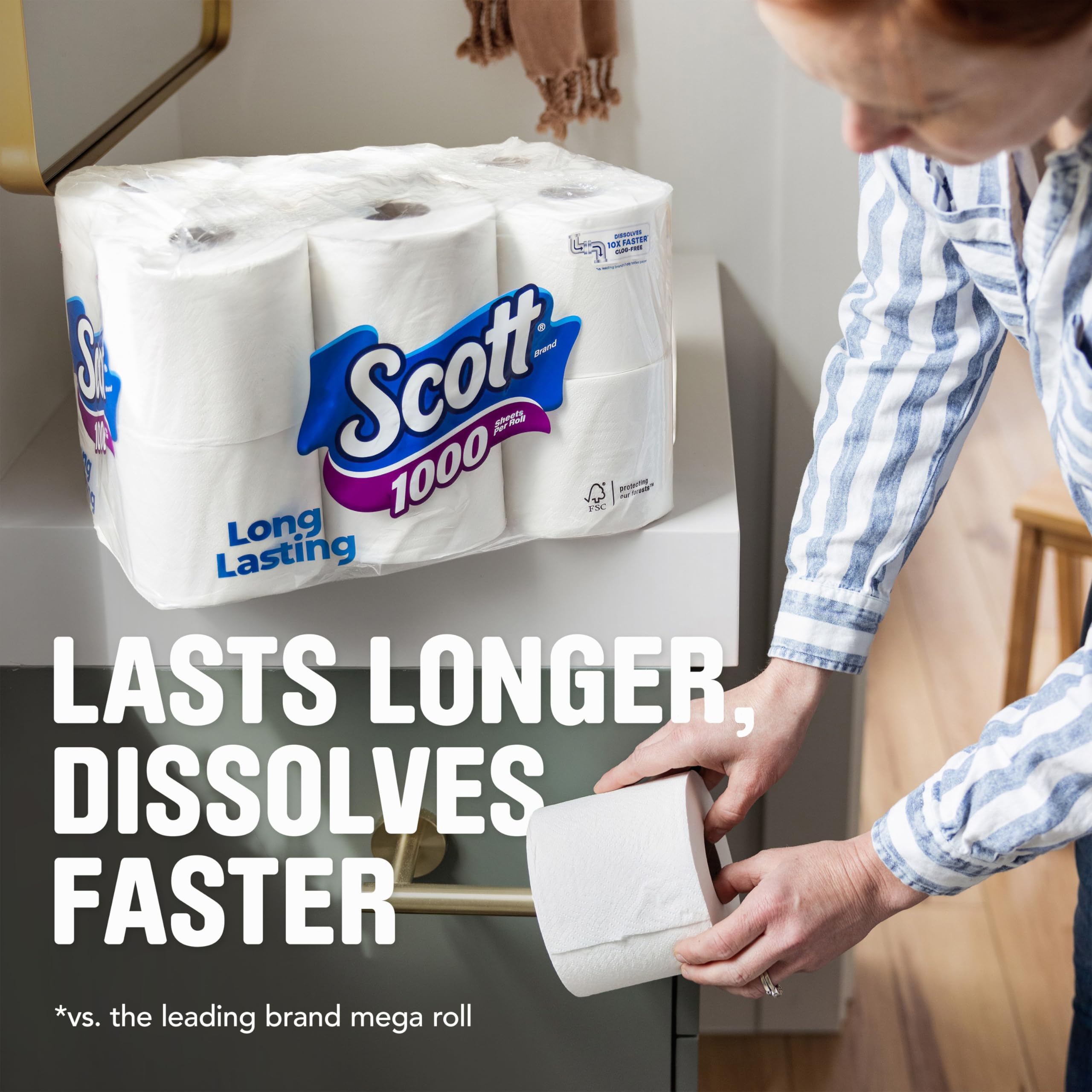 Scott 1000 Sheets Per Roll, 8 Toilet Paper Rolls, Bath Tissue
