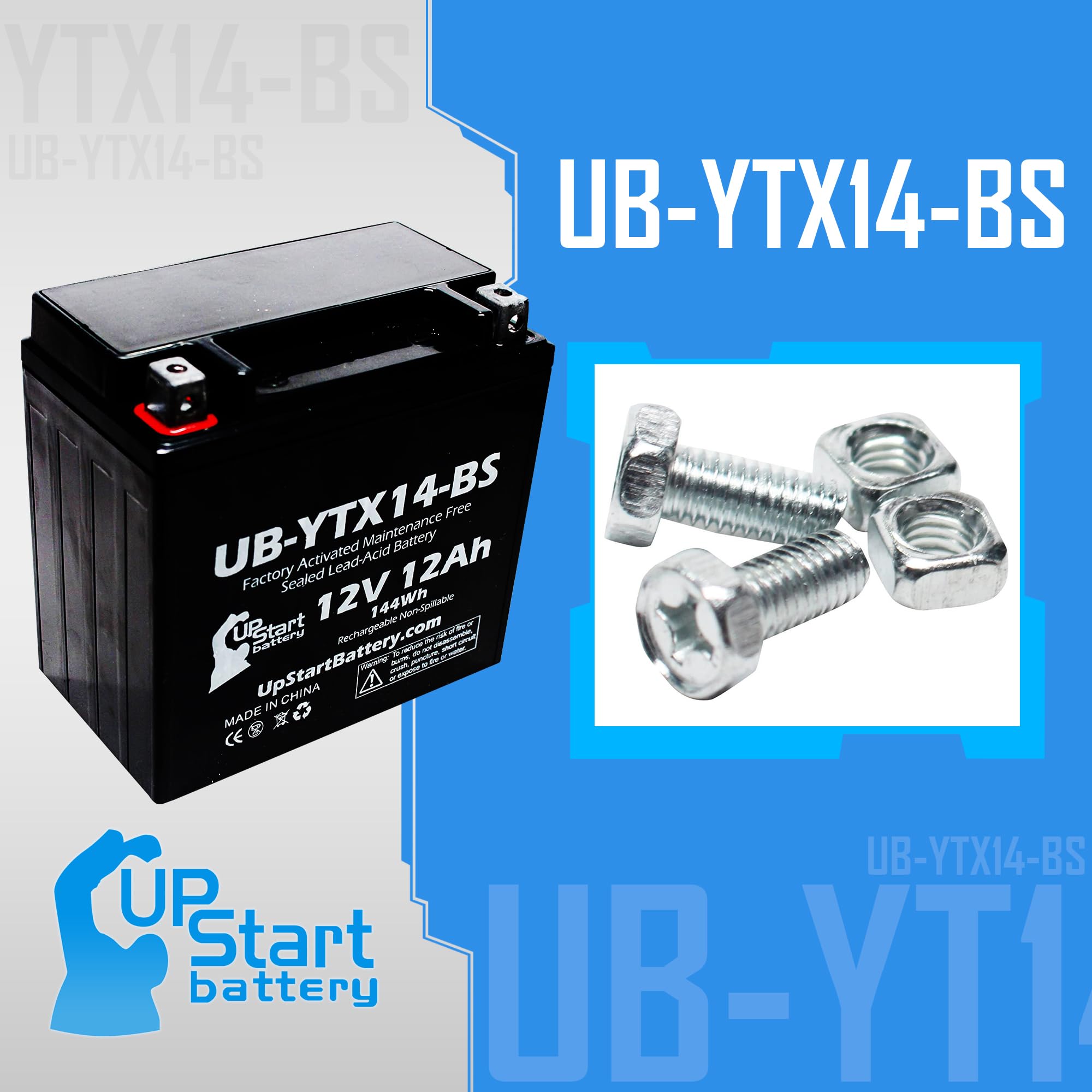 Replacement for 1999 Honda GL1500 Valkyrie 1500 CC Factory Activated, Maintenance Free, Motorcycle Battery - 12V, 12AH, UB-YTX14-BS
