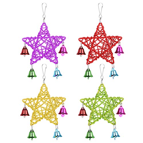 SONGBIRDTH Parrot Chew Toys - Vine Rattan Star Bell Swing Bird Parrot Budgie Parakeet Bite Chew Toy Cage Decor for Medium and Small Parrot Random Color