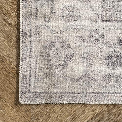 nuLOOM Brielle Machine Washable Vintage Medallion Area Rug, 4' x 6', Grey