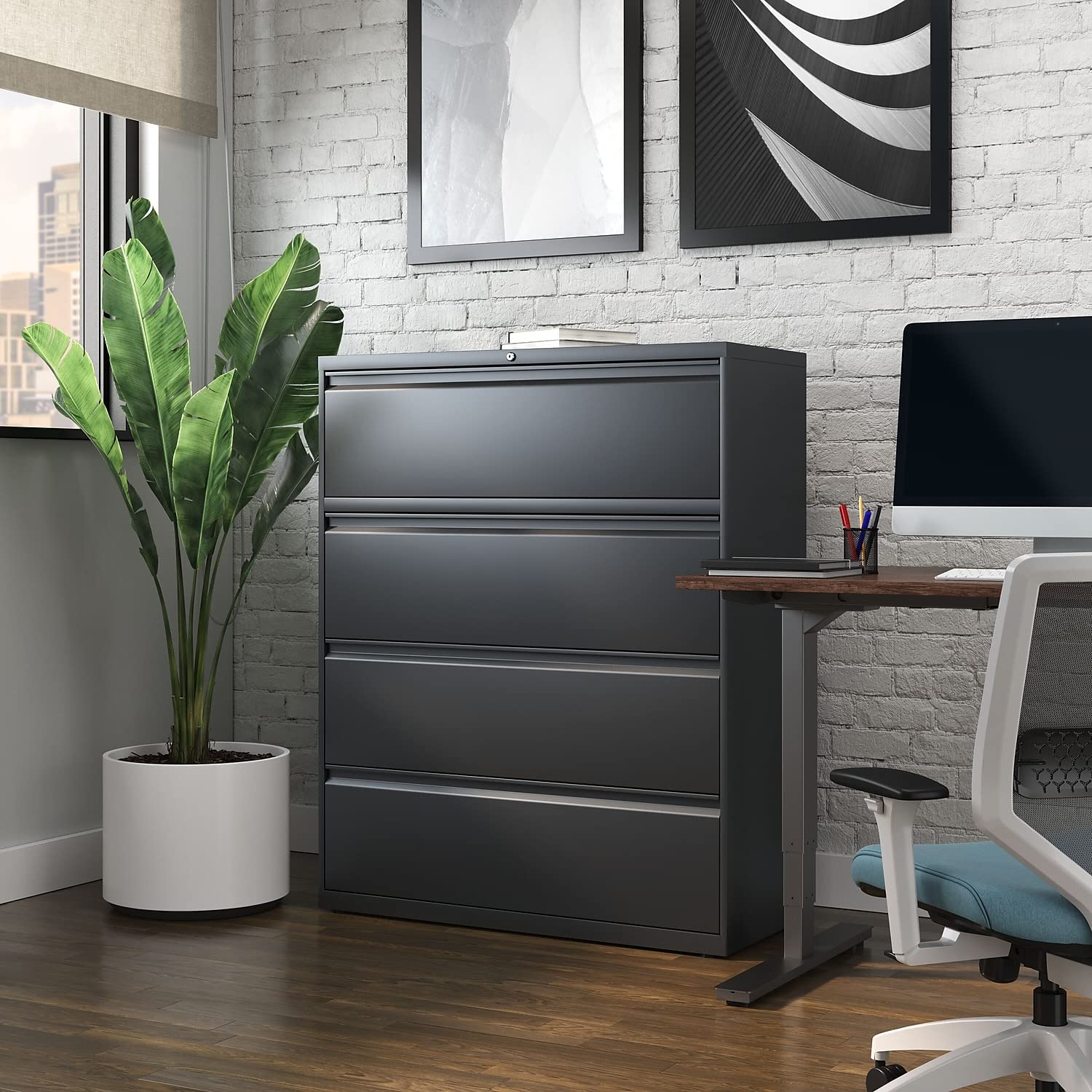Lorell 60437 Lateral File, 4-Drawer, 42-Inch x18-5/8-Inch x52-1/2-Inch , Charcoal
