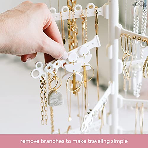 All Hung Up 6-Tier 8" Wall Jewelry Organizer : Command Strips included for easy hanging : 60 Earring Organizer Holes : Necklace Organizer : Bracelet Holder : Ring Holder : Rotating Branches (White)