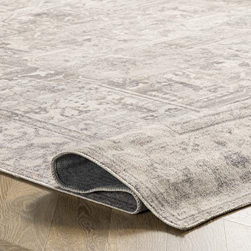 nuLOOM Brielle Machine Washable Vintage Medallion Area Rug, 4' x 6', Grey