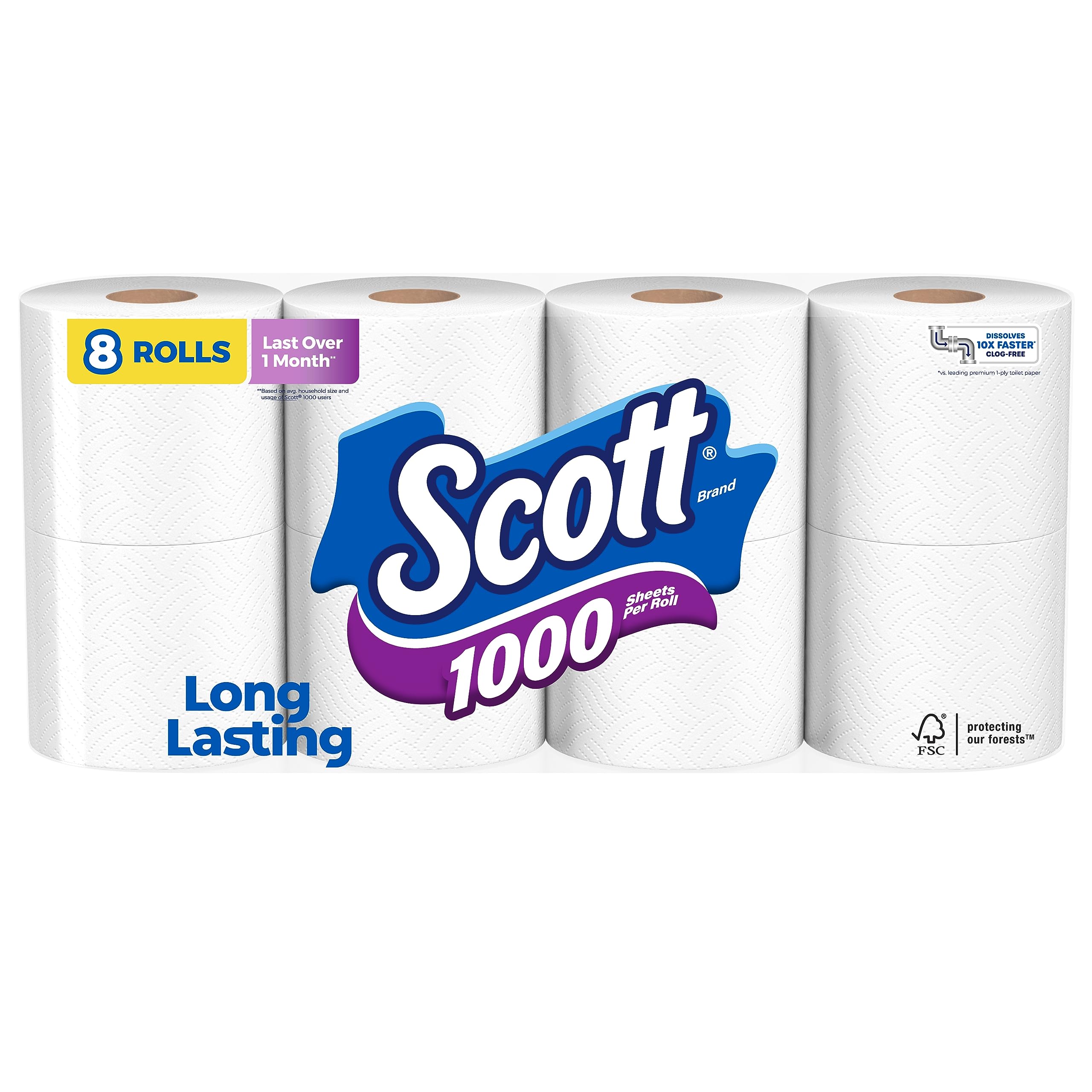 Scott 1000 Sheets Per Roll, 8 Toilet Paper Rolls, Bath Tissue