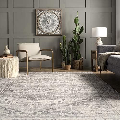 nuLOOM Brielle Machine Washable Vintage Medallion Area Rug, 4' x 6', Grey