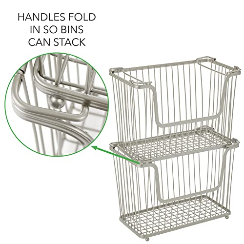 mDesign Wire Basket β Multipurpose Organiser Basket with Adjustable Handles β Stackable Bathroom and Kitchen Storage Solution β Set of 3 β Matte Silver