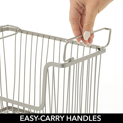 mDesign Wire Basket β Multipurpose Organiser Basket with Adjustable Handles β Stackable Bathroom and Kitchen Storage Solution β Set of 3 β Matte Silver