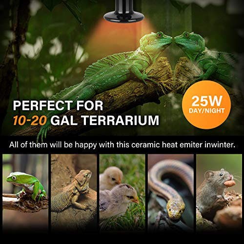 Simple Deluxe 25W 1-Pack Ceramic Heat Emitter Reptile Heat Lamp Bulb No Light Emitting Brooder Coop Heater for Amphibian Pet & Incubating Chicken, Black