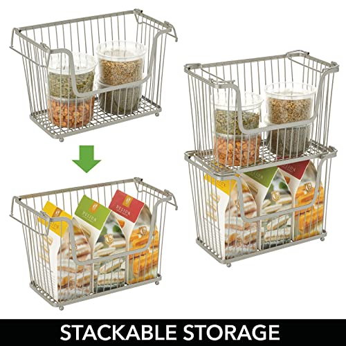 mDesign Wire Basket β Multipurpose Organiser Basket with Adjustable Handles β Stackable Bathroom and Kitchen Storage Solution β Set of 3 β Matte Silver