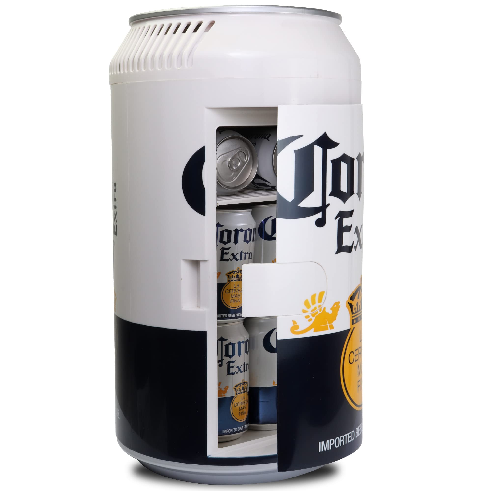Koolatron Corona 12 Can Portable Mini Fridge w/ 12V DC and 110V AC Cords, 10L (10.6 qt) Beer-Can Shaped Personal Cooler, White, Travel Fridge for Drinks, Snacks, Lunch, Home, Office, Dorm Room, RV