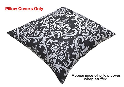 TreeWool Damask Accent Fall Winter 18x18 Set of 2 Decorative Throw Pillow Covers 100% Cotton Home Decor Pillowcases for Sofa Couch (Black)