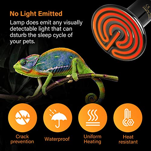 Simple Deluxe 25W 1-Pack Ceramic Heat Emitter Reptile Heat Lamp Bulb No Light Emitting Brooder Coop Heater for Amphibian Pet & Incubating Chicken, Black