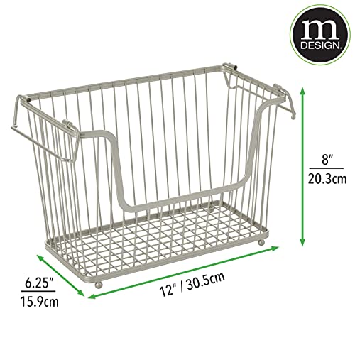 mDesign Wire Basket β Multipurpose Organiser Basket with Adjustable Handles β Stackable Bathroom and Kitchen Storage Solution β Set of 3 β Matte Silver