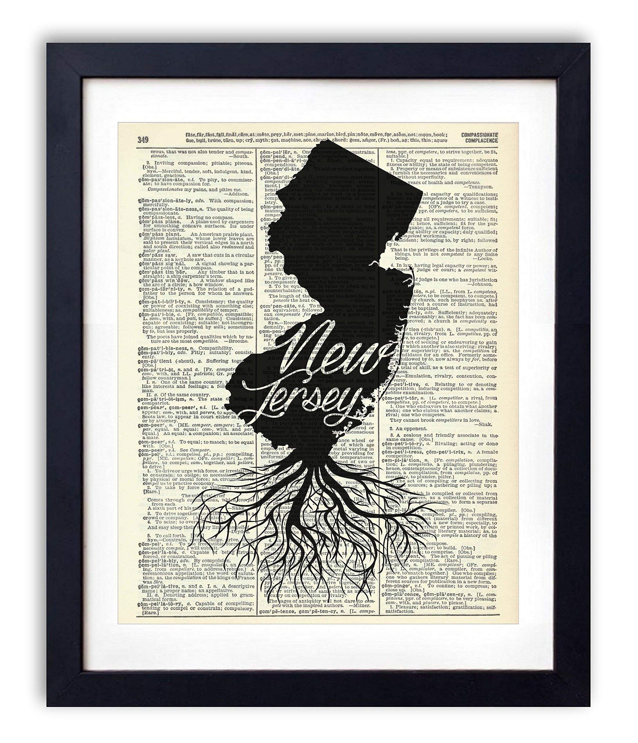 New Jersey Home Grown Vintage Dictionary Art Print, Antique Wall Art Home Decor, Modern Boho Poster, Farmhouse Decoration Living Room Bedroom Office 8x10 Inches, Ready To Frame