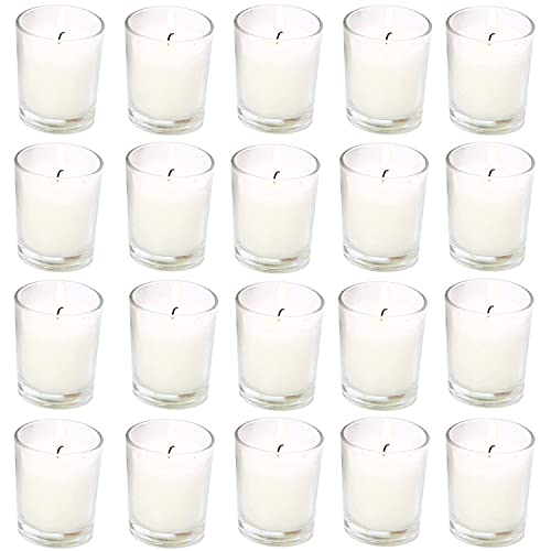 Unscented Clear Glass Votive Candles, Long 15 Hour Burn Time, for Home, Spa, Wedding, Birthday, Holiday, Restaurant, Party, Birthday, 20 Pack