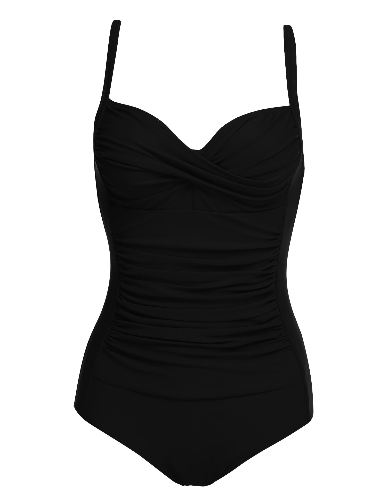 Ekouaer Pin Up Swimsuit One Piece for women Vintage Monokinis Swimwear Black X-Large