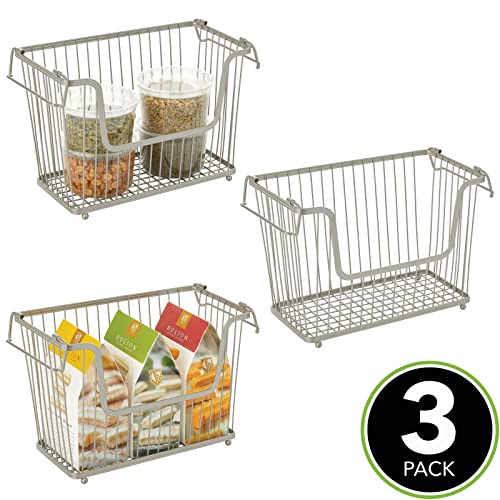 mDesign Wire Basket β Multipurpose Organiser Basket with Adjustable Handles β Stackable Bathroom and Kitchen Storage Solution β Set of 3 β Matte Silver