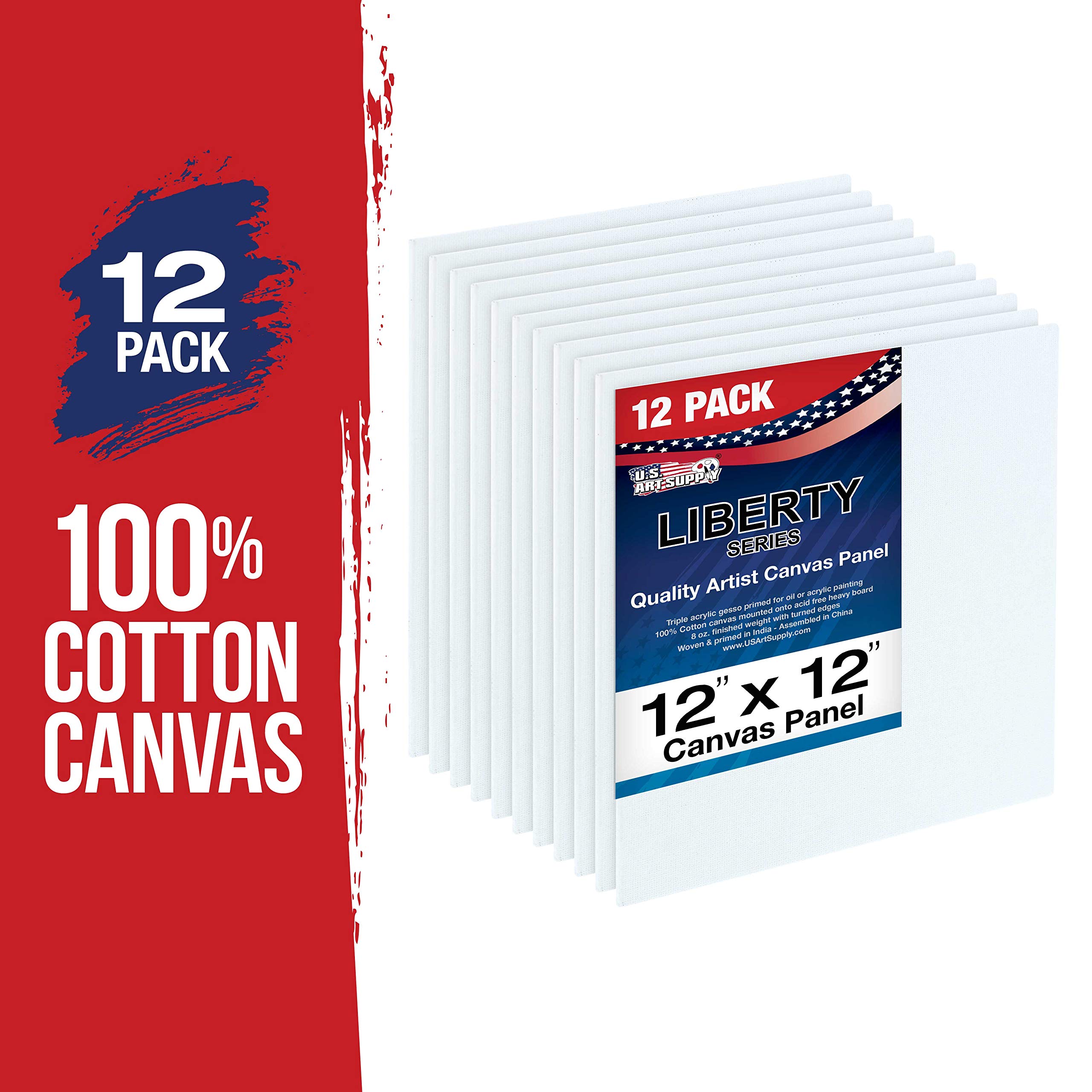 US Art Supply 12 X 12 inch Professional Artist Quality Acid Free Canvas Panel Boards for Painting 12-Pack (1 Full Case of 12 Single Canvas Board Panels)