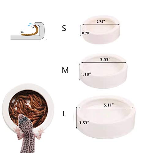 Reptile Food Water Bowl, 2 pcs Ceramics Worm Dish ,Anti-Escape Reptile Water Feeder ,Mealworm Bowl for Lizard Gecko Bearded Dragon, (S,M,L) (Large)