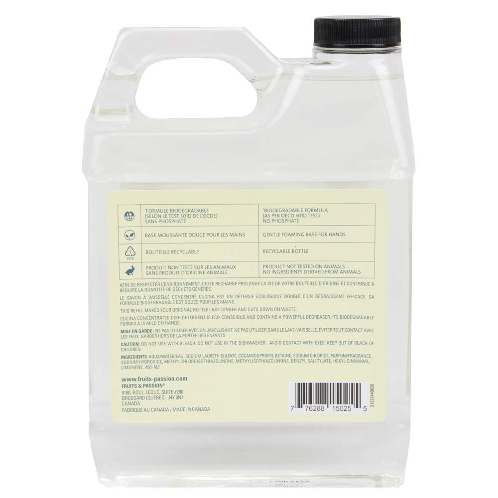 Fruits & Passion Cucina Dish Detergent Refill Sea Salt and Amalfi Lemon, 33.8 oz
