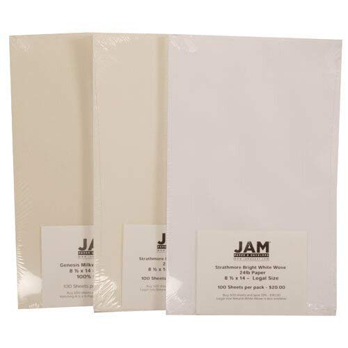 JAM PAPER Legal Strathmore 32lb Paper - 90 GSM - 8.5 x 14 - Bright White Wove - 100 Sheets/Ream
