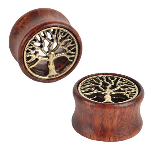 Oasis Plus Tree of Life Organic Wood Flesh Tunnels Double Flared Ear Stretcher Saddle Plugs Gauge 16mm 5/8"
