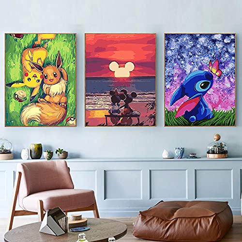 Paint by Numbers for Adults,4 Pack Paint by Numbers for Kids Beginner, 12X16inch Drawing Paintwork with Paintbrushes,Cartoon Acrylic Paint Canvas Oil Painting