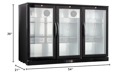 3-door Glass Front Back Bar Beverage Cooler; 54" Wide, Counter Height Refrigerator (Black)
