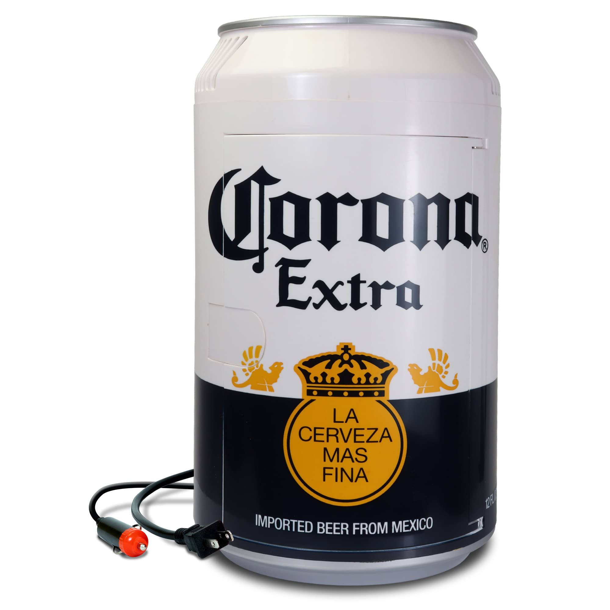 Koolatron Corona 12 Can Portable Mini Fridge w/ 12V DC and 110V AC Cords, 10L (10.6 qt) Beer-Can Shaped Personal Cooler, White, Travel Fridge for Drinks, Snacks, Lunch, Home, Office, Dorm Room, RV
