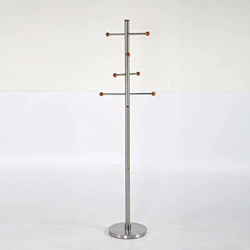 M&T Displays Free Standing 74 Inch Height Coat, Clothes, Hat Hanger Stand with Marble Base, Heavy Duty, Portable, Clothing Organizer Rack, Indoor Bedroom, Entryway, Hall Silver (Maze Cherry)