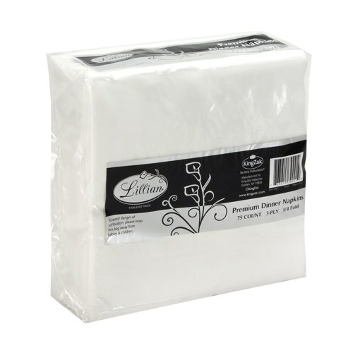 Lillian Tablesettings Premium White Napkins, Large Dinner Napkin, 3 Ply Paper White, 75 count