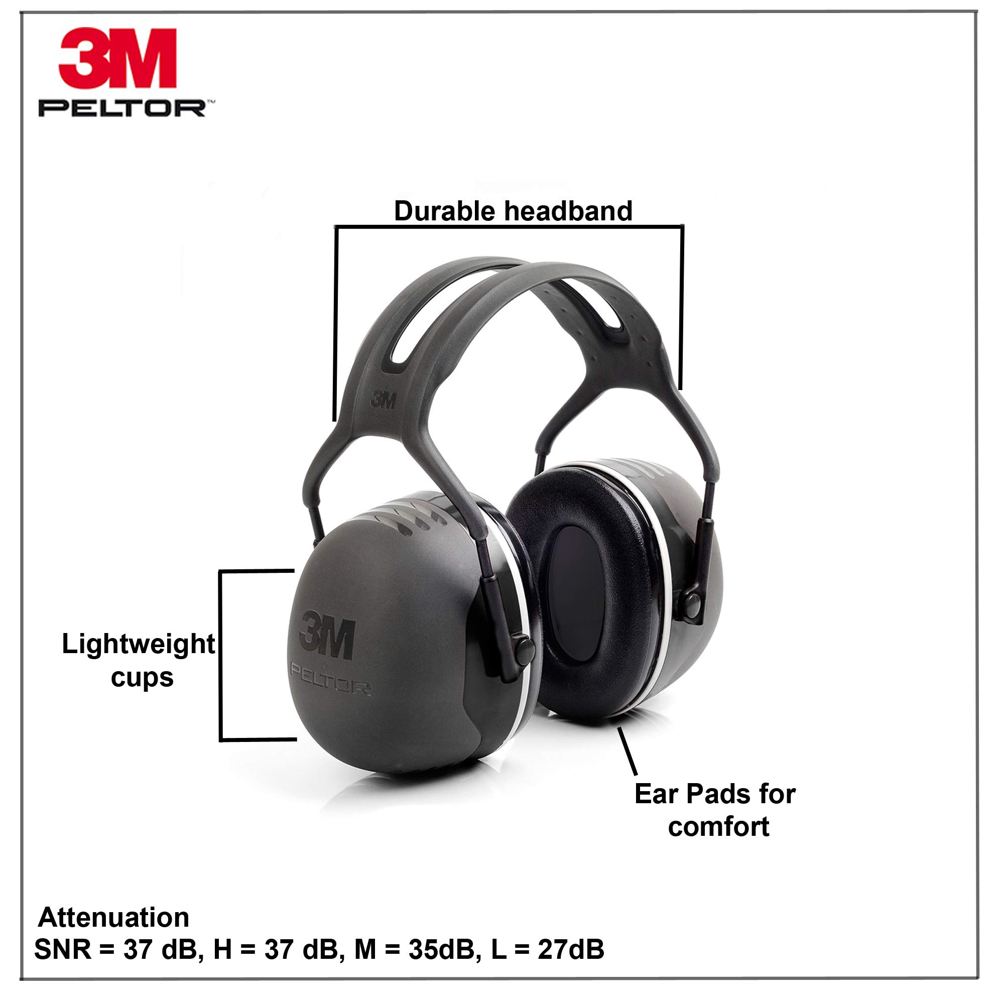 3M Peltor Black Model X5A/37274(AAD) Over-The-Head Hearing Conservation Earmuffs