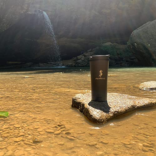 Aquapelli Vacuum Insulated Travel Coffee Mug, 16 Ounces, Midnight Black