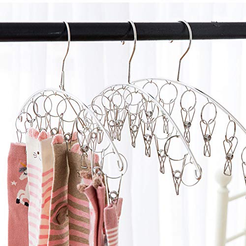 Magik Stainless Steel Laundry Drying Rack Clothes Socks Hanger w/ 10 Clips(3 Pack)
