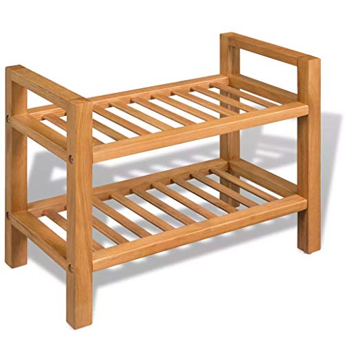 YUUIKLLE Shoe Rack with 2 Shelves，wooden shoe rack for entryway，Storage Organizer, Entryway Organizer, Hallway or Living Room，Solid Oak Wood