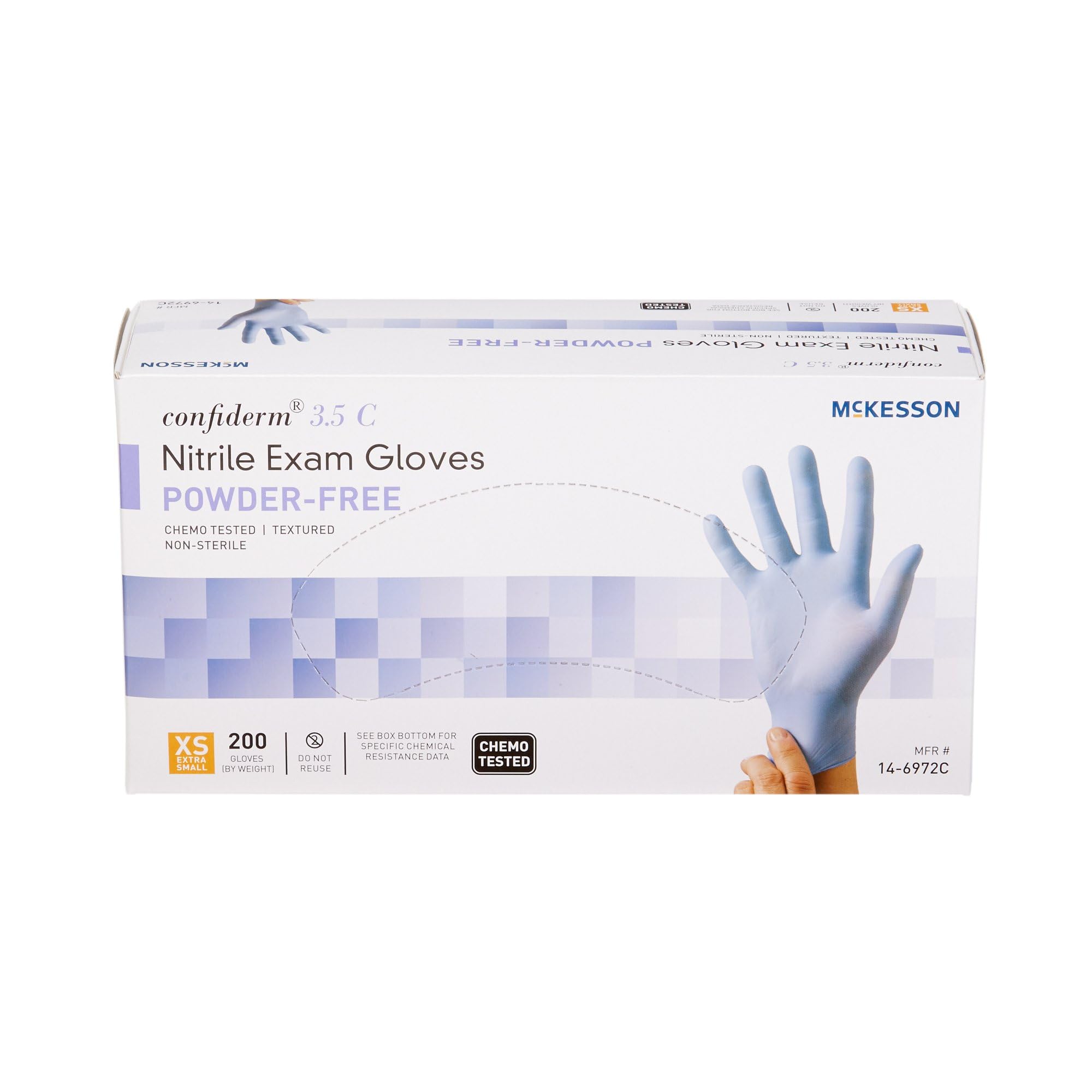 McKesson Confiderm 3.5C Nitrile Exam Gloves - Powder-Free, Latex-Free, Ambidextrous, Textured Fingertips, Chemo Tested, Non-Sterile - Blue, Size XS, 200 Count, 10 Boxes, 2000 Total