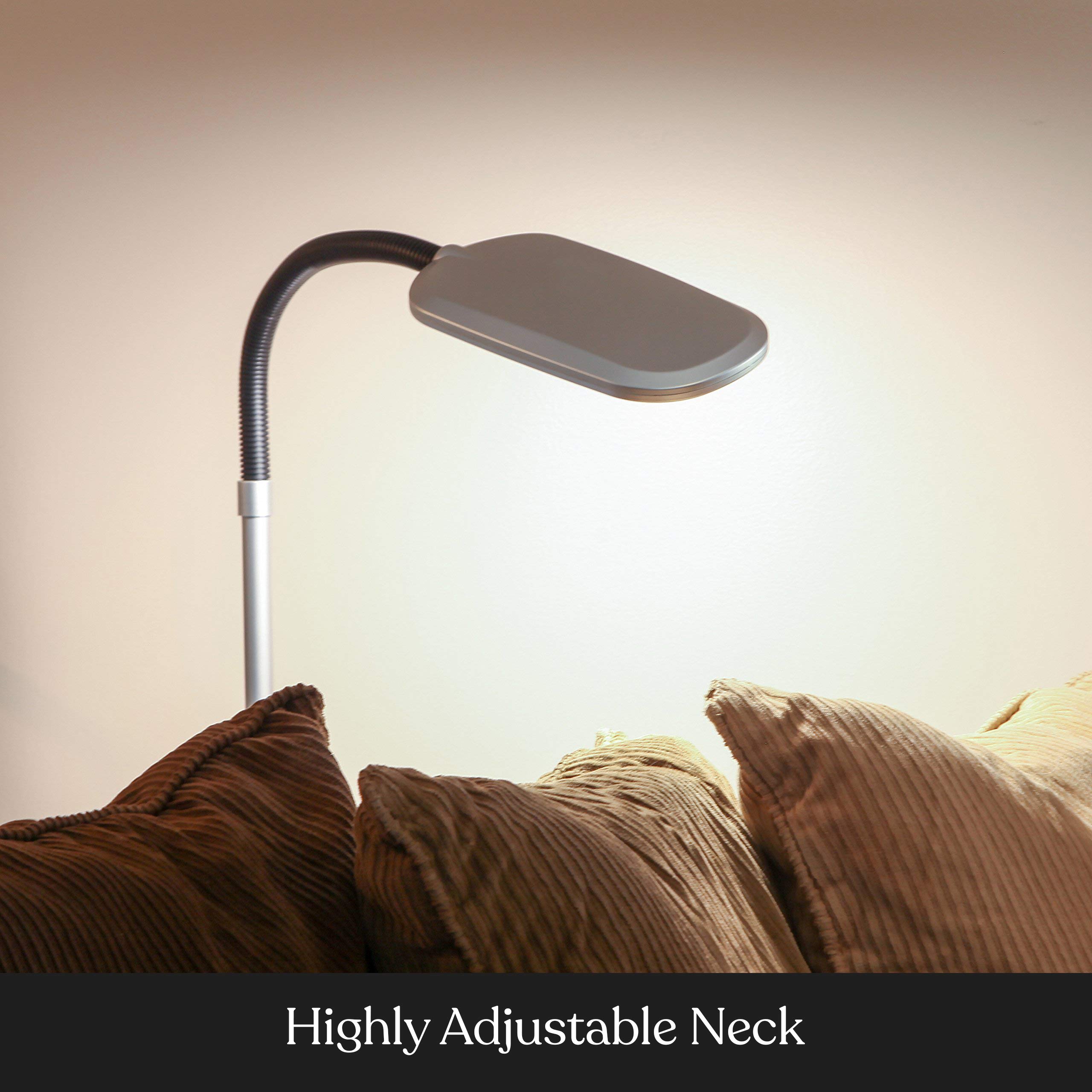 Brightech Litespan Slim LED Lamp, Modern Floor Reading Lamp Over Chair for Living Rooms & Offices, Tall Lamp with Adjustable Gooseneck, Crafts Work Light, Dimmable Standing Lamp for Bedroom - Silver