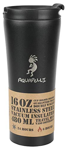 Aquapelli Vacuum Insulated Travel Coffee Mug, 16 Ounces, Midnight Black