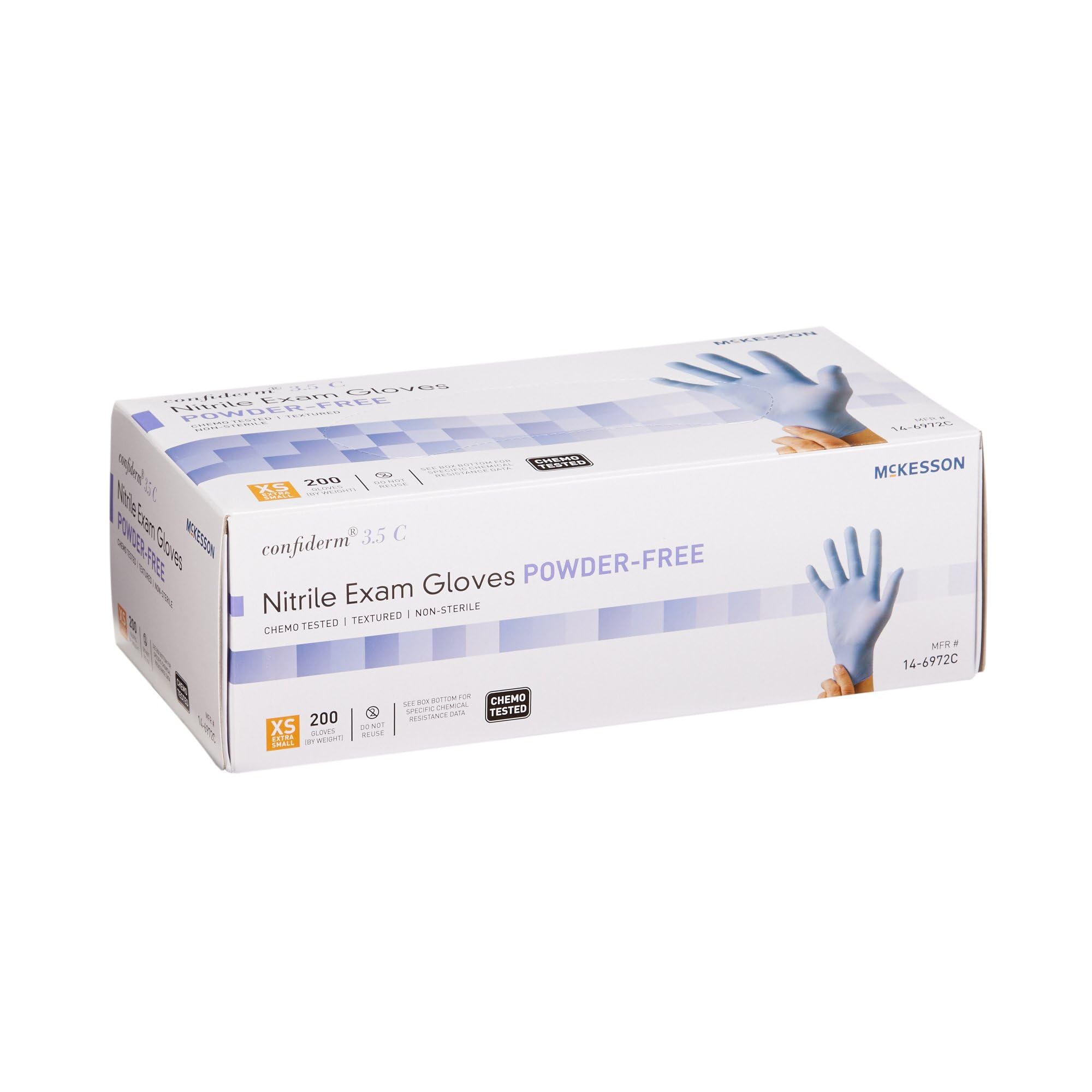 McKesson Confiderm 3.5C Nitrile Exam Gloves - Powder-Free, Latex-Free, Ambidextrous, Textured Fingertips, Chemo Tested, Non-Sterile - Blue, Size XS, 200 Count, 10 Boxes, 2000 Total