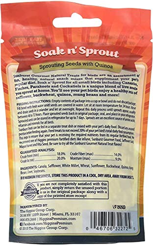 Higgins 3 Pack of Sunburst Soak n' Sprout Seeds with Quinoa for Small Birds, 3 Ounces Each