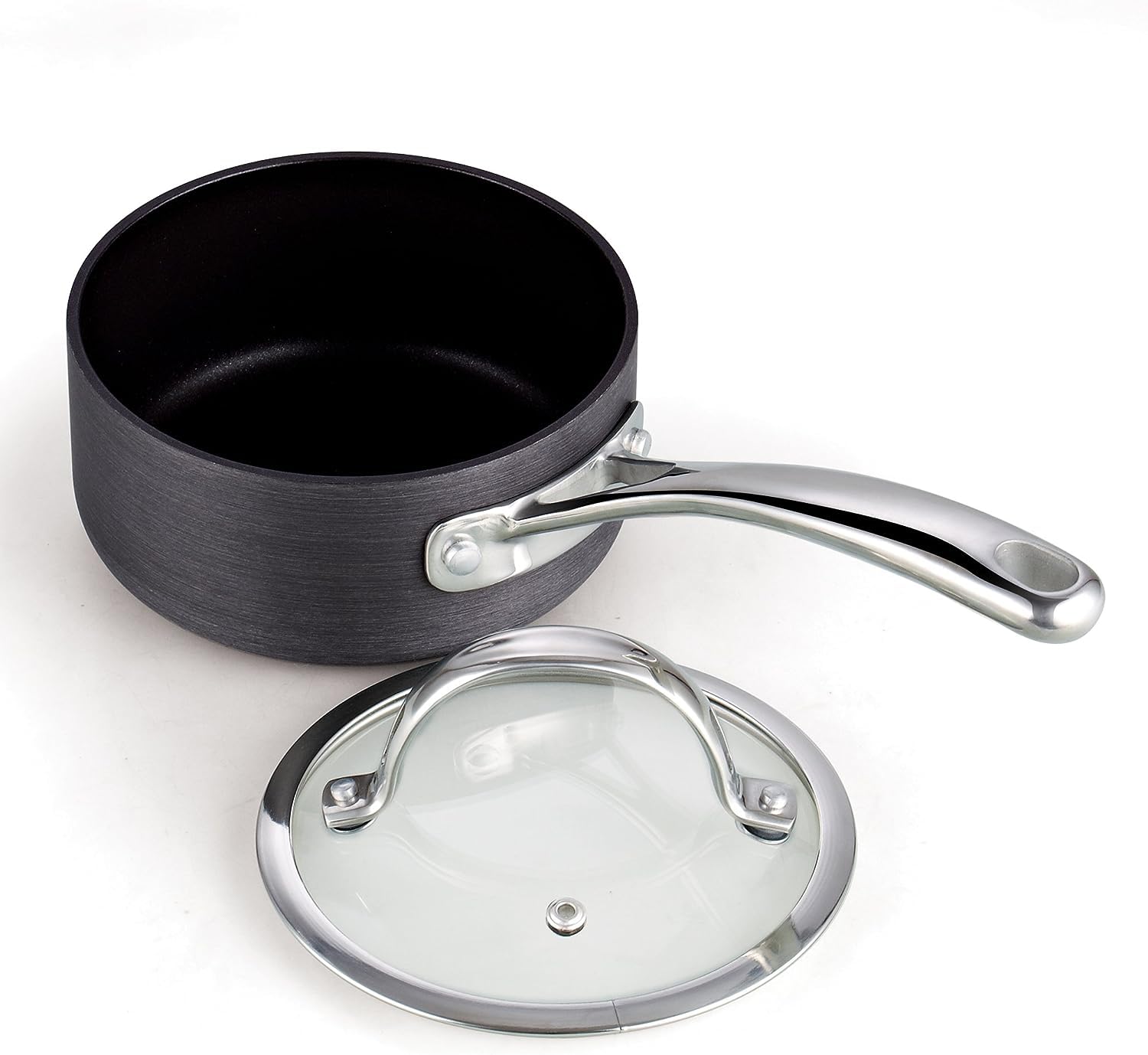 Cooks Standard 1-Quart Saucepan Hard Anodized Nonstick with Glass Lid, Cooking Sauce pot Milk Pan, Black
