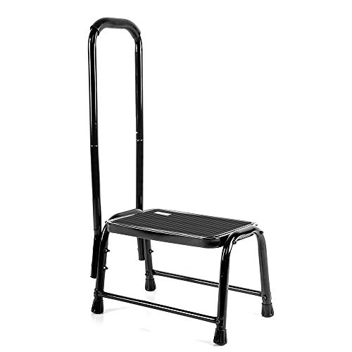 Leekpai Step Stool with Handle for Adults,Seniors Heavy Duty Holds 330 lbs.Stepping Stool for Elderly Adults, Attractive Black for Kitchen