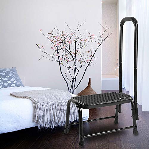 Leekpai Step Stool with Handle for Adults,Seniors Heavy Duty Holds 330 lbs.Stepping Stool for Elderly Adults, Attractive Black for Kitchen