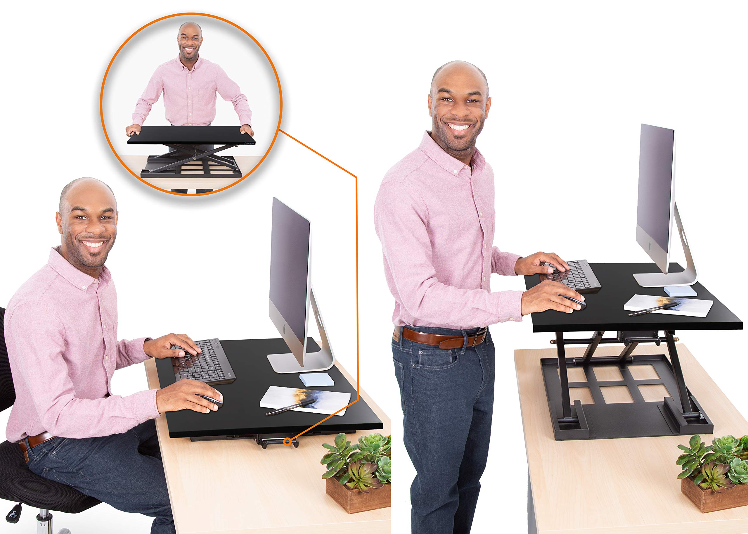 Stand Steady X-Elite Pro, Ergonomic Adjustable Height Standing Desk Converter for Home or Office, Easy Lift Sit to Stand Laptop Desk Riser for Laptop and Computer Monitor (Black, 28in x 20in)