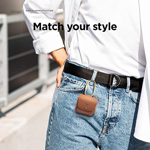 elago Leather Case Compatible with AirPods 3 Case - Compatible with AirPods 3rd Generation Case, Natural Cowhide Leather Case Cover with Brass Ring Holder, Supports Wireless Charging [Brown]