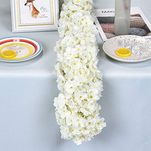 Artflower 2 Pack Artificial Cherry Blossom Garland Hanging Vine Silk Garland Silk Artificial Flower Faux Sakura Garland for Wedding Garden Arch Wall Home Party Decor(White)