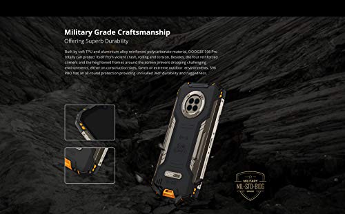 DOOGEE Rugged Phone Unlocked S96 Pro 8GB+128GB Infrared Night Vision Helio G90 Octa Core Waterproof Android Phone, 48MP+20MP, 6.22" + Global 4G LTE GSM AT&T T-Mobile Dual SIM Phone 6350mAh(Orange)