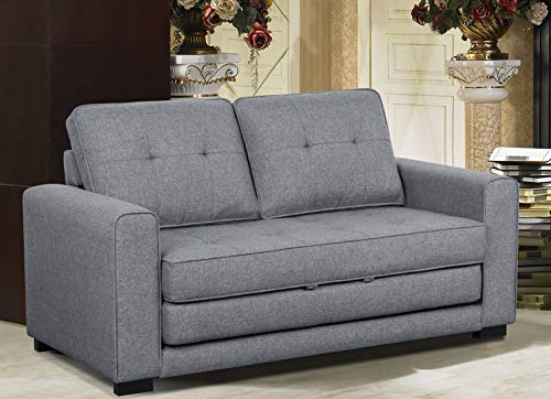 Container Furniture Direct Linen Mid Century Modern Living Room Squared Arm Fold Out Sofa Bed, 58", Pewter