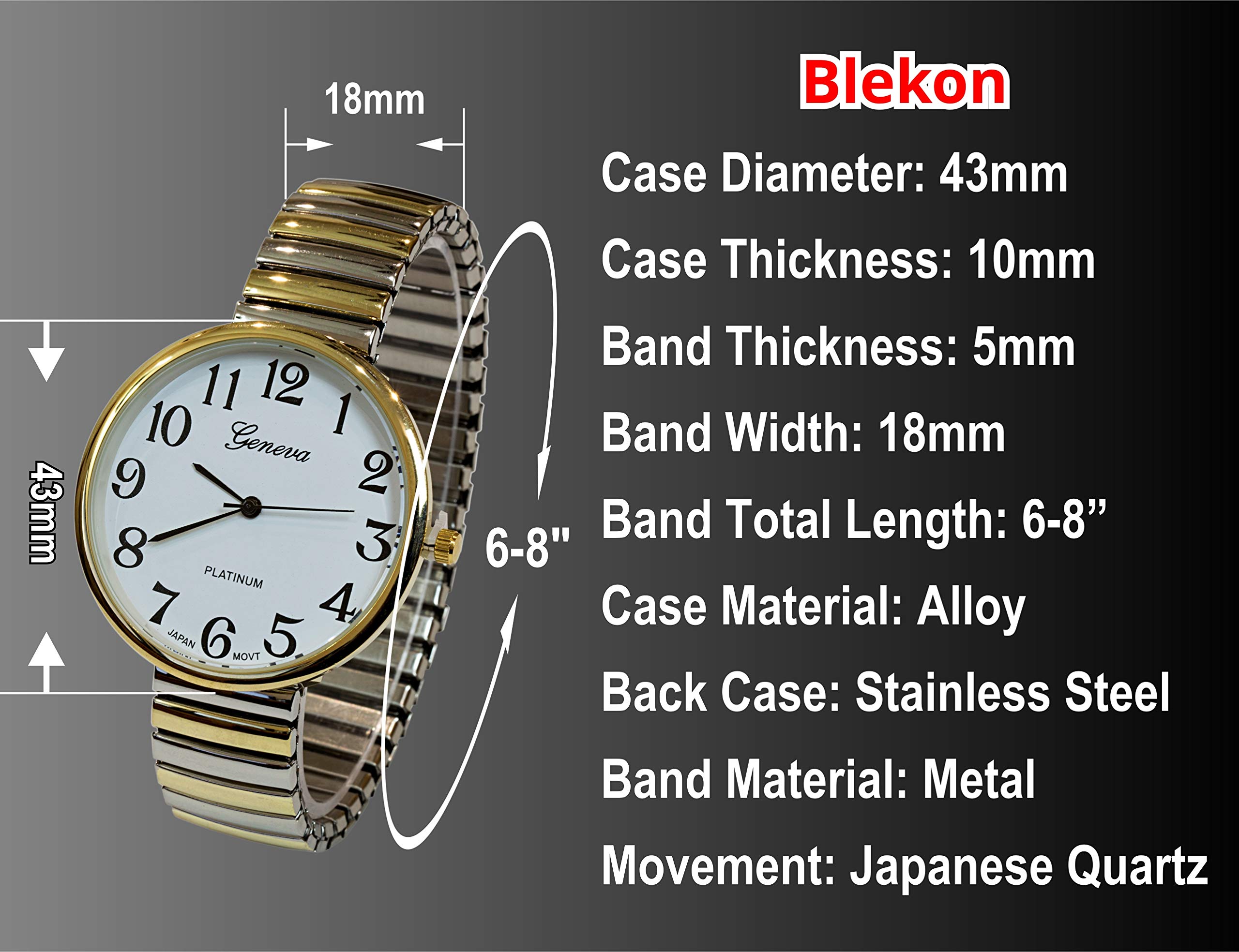 Super Large Face Easy to Read Two-Tone Stretch Band Watch