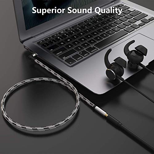 Headphone Extension Cable - SNANSHI Right Angle 3.5mm Extension Nylon Braided Aux Extension Cable 3.5mm Audio Cable Extension Male to Female 3.5 mm Audio Cable - 8 Feet